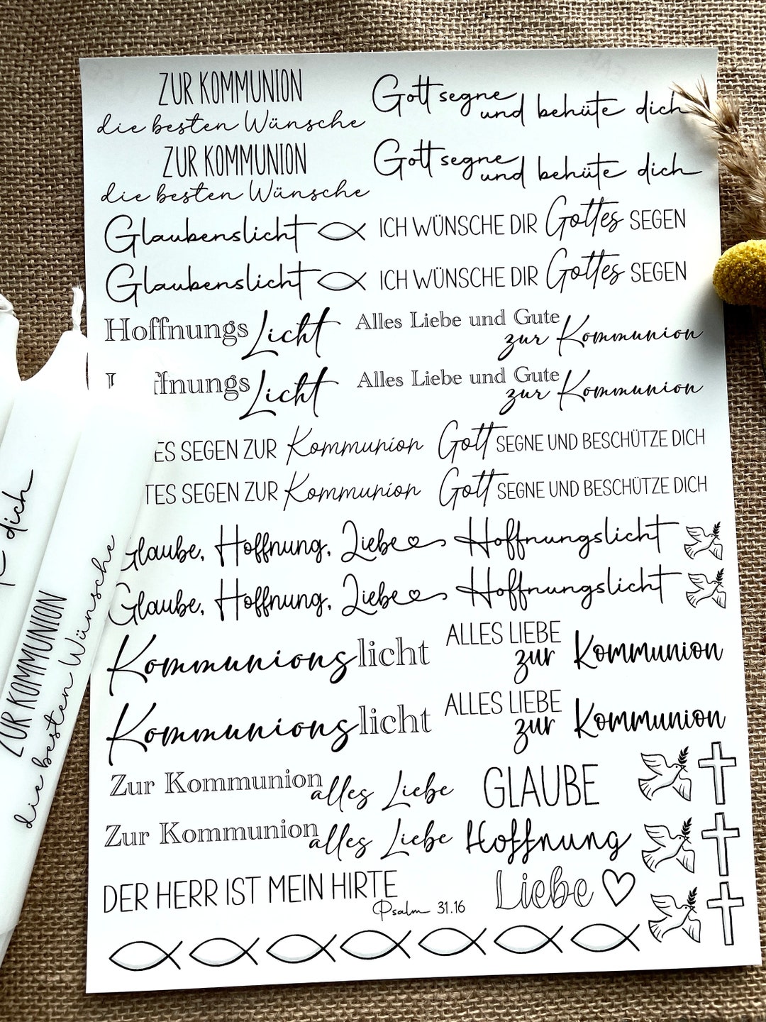 Communion DIN A4 Water Slide Film With Different Motifs Candle Tattoo ...