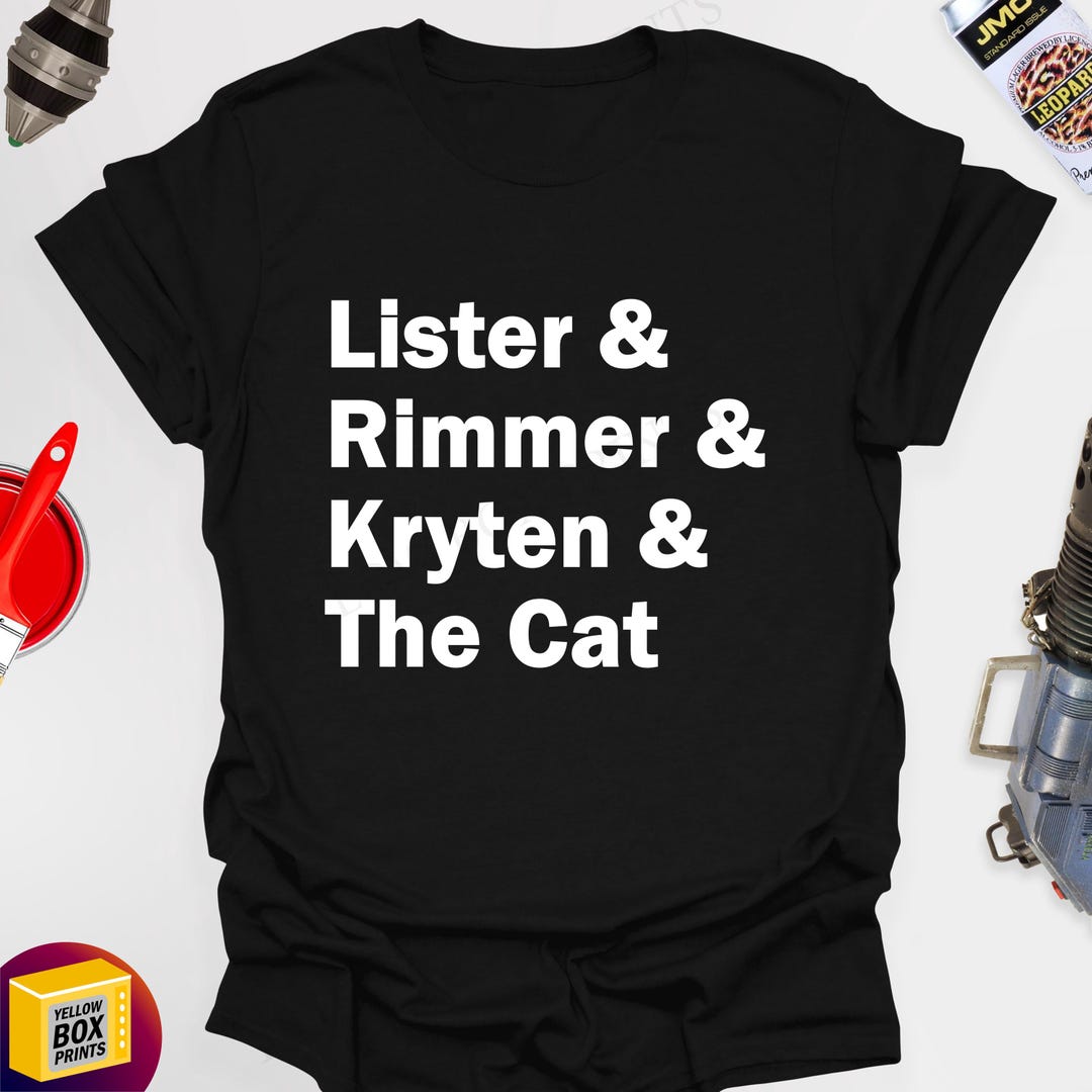 Lister, Rimmer, Kryten and the Cat - Red Dwarf 100% Cotton Unisex ...