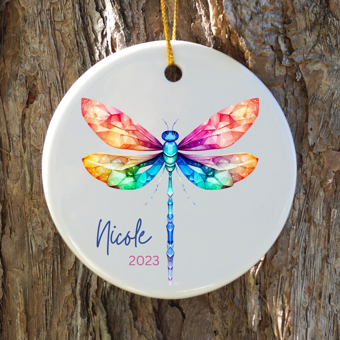 Personalized Rainbow Dragonfly Christmas Ornament, Dragonfly Decor ...