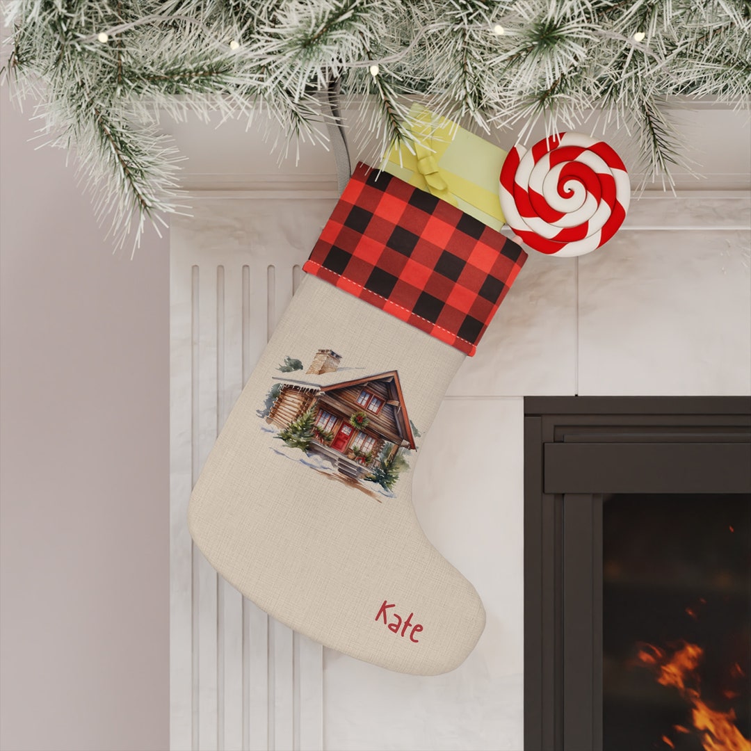 Personalized Log Cabin Farmhouse Christmas Stocking, Log Cabin, Log ...