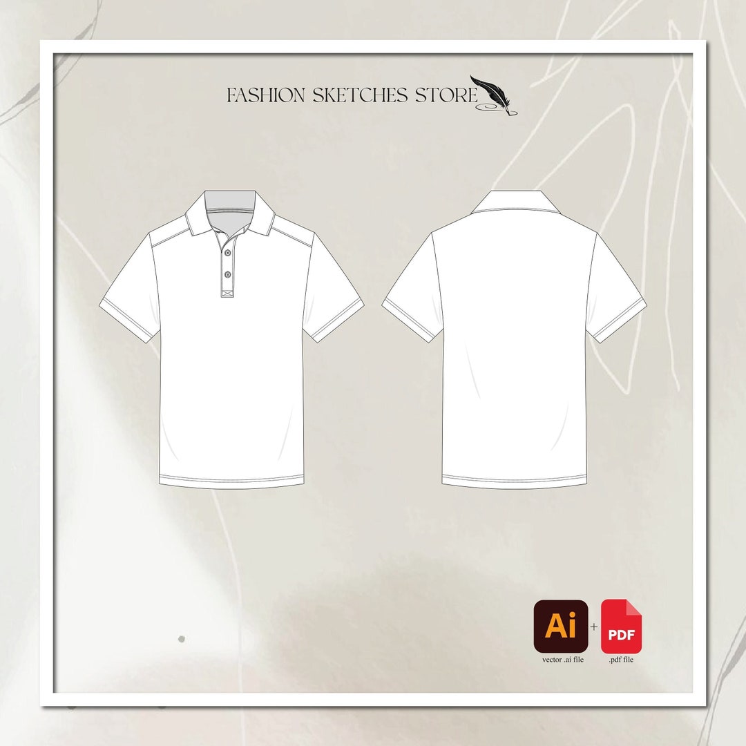 Polo Sketch Illustrator Template Tech Pack Mockup Clothing Template ...