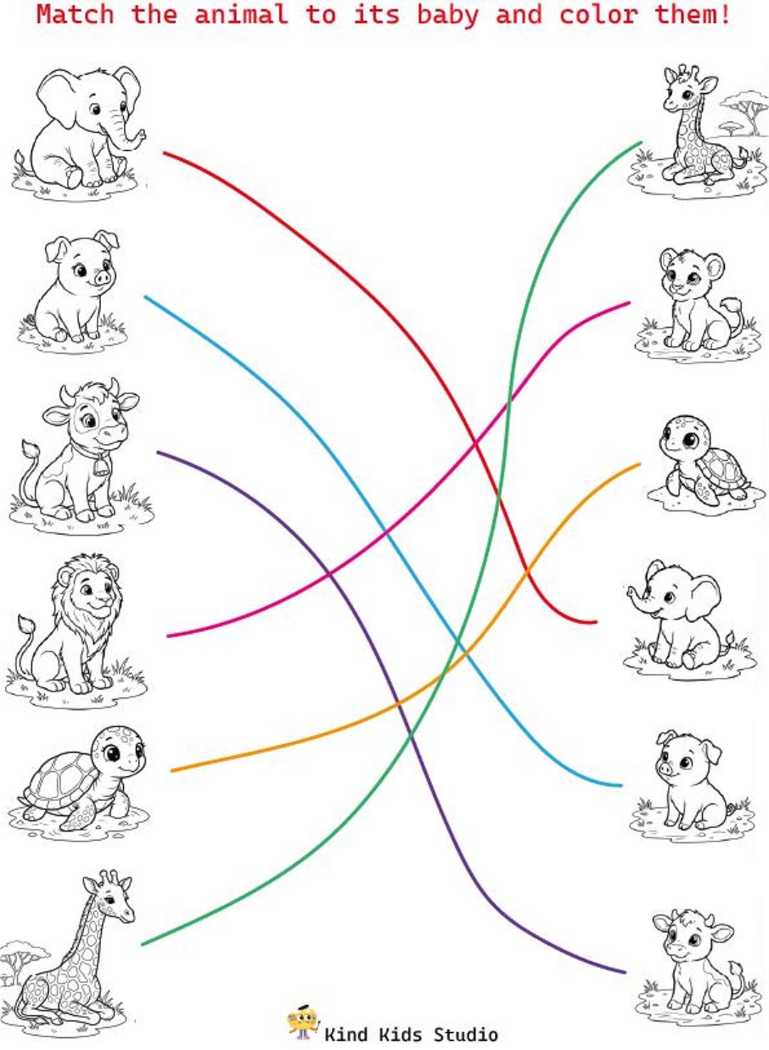 Match the Animals With Their Babies Printable | Preschool Animal ...