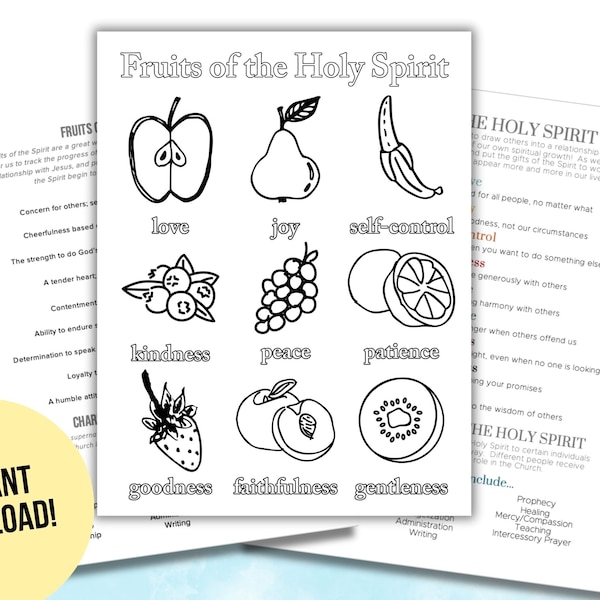 Fruits of the Holy Spirit Coloring Page and Info Card - Etsy