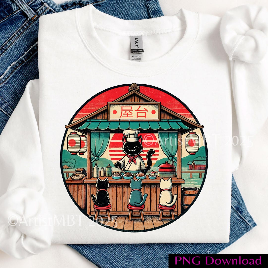 Cute Yatai Chef Cat PNG, Sublimation Png, Vintage Design Digital ...