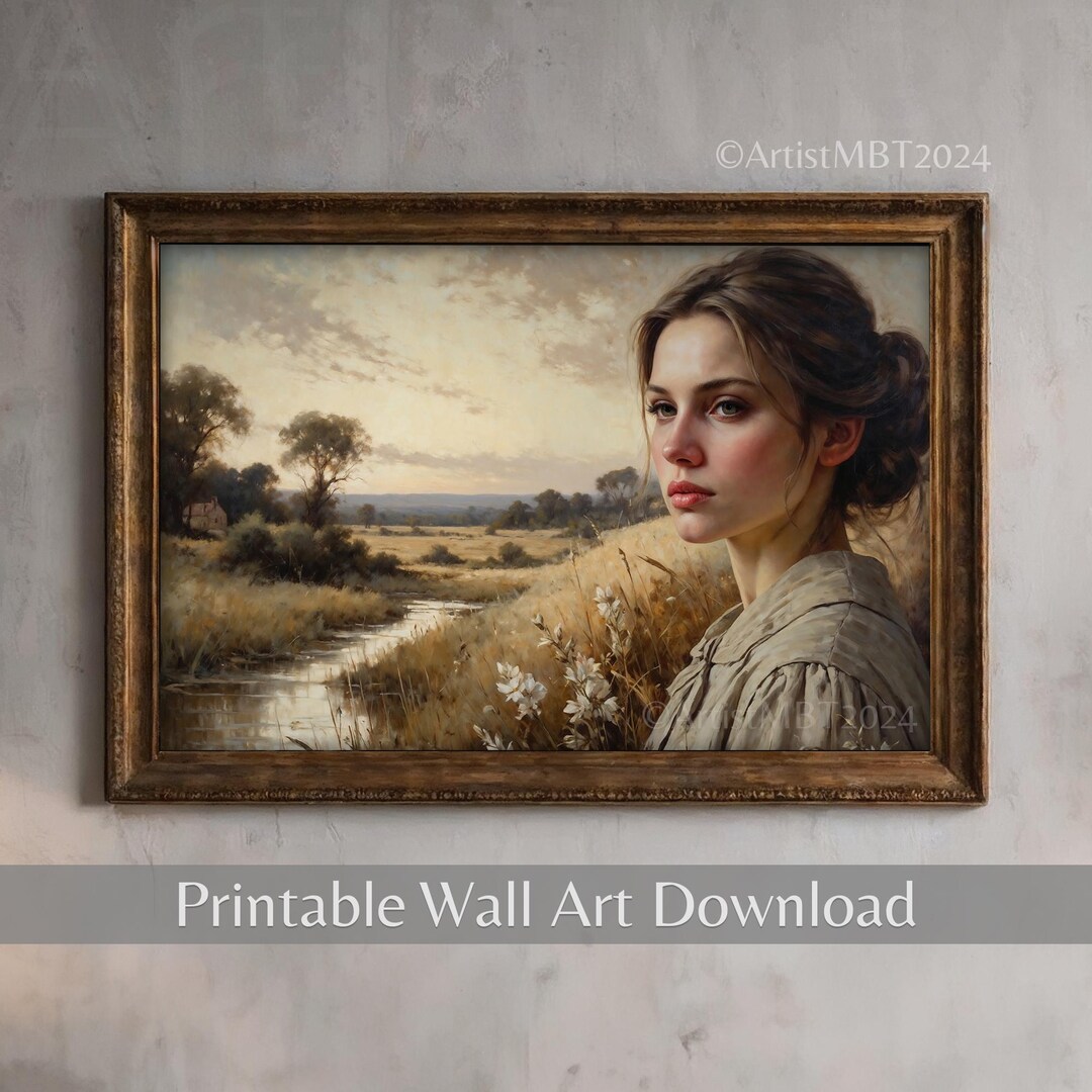 Morning Contemplation, Vintage Landscape With Girl, Western Vintage ...