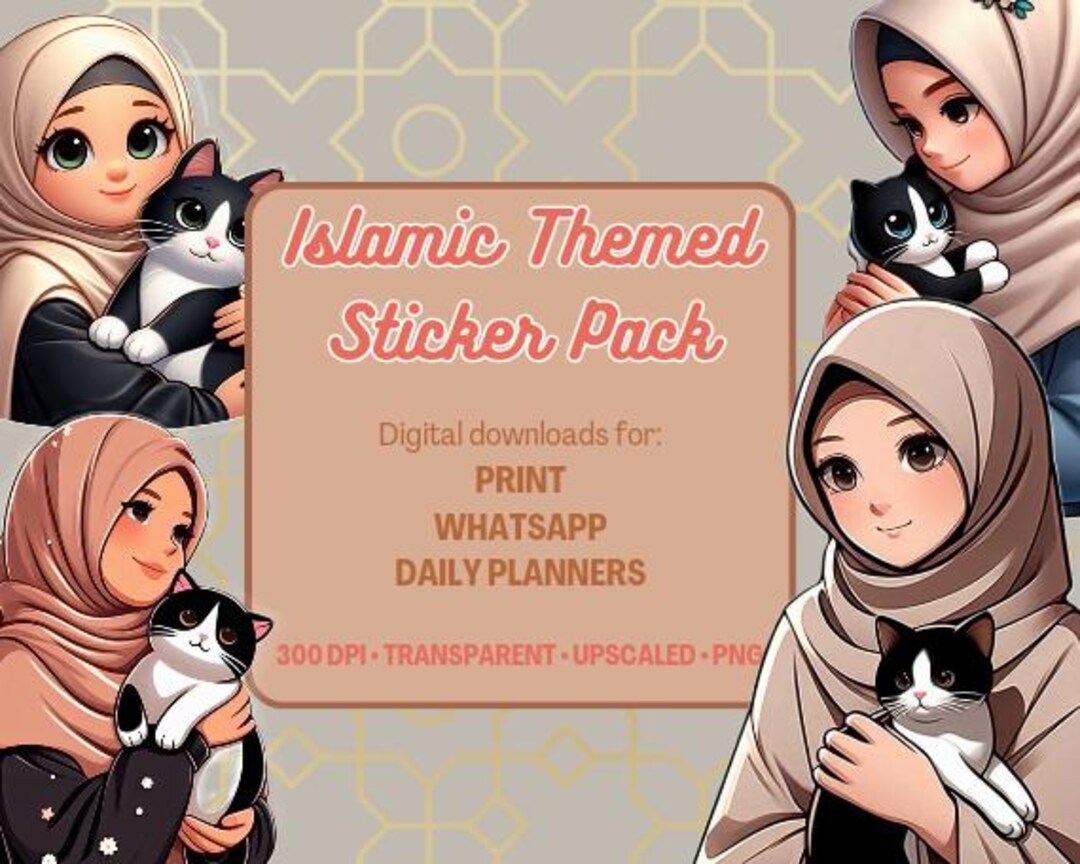 Islamic Stickers Ready to Print or for Whatsapp. Muslim Lady in Hijab ...