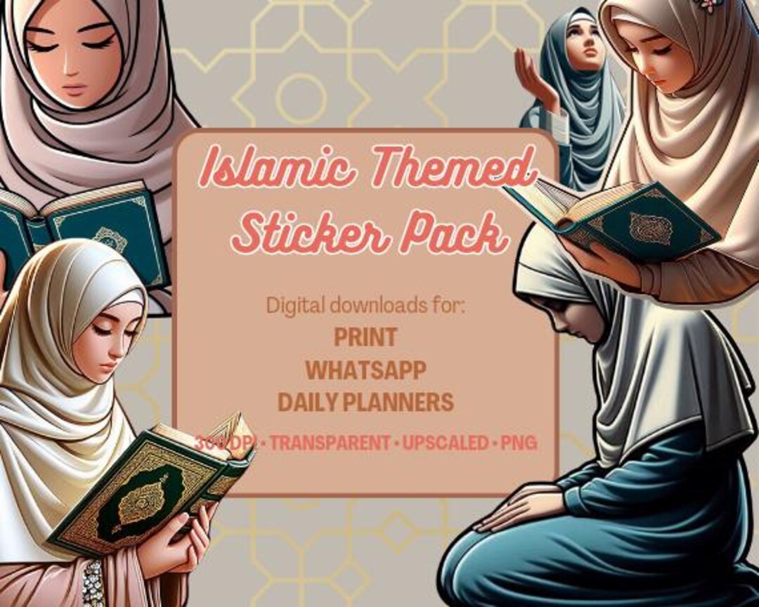 Islamic Stickers Ready to Print or for Whatsapp. Muslim Ladies Praying ...
