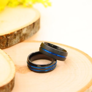 Law Enforcement Wedding Ring, Tungsten Wedding Bands, Black Blue ...