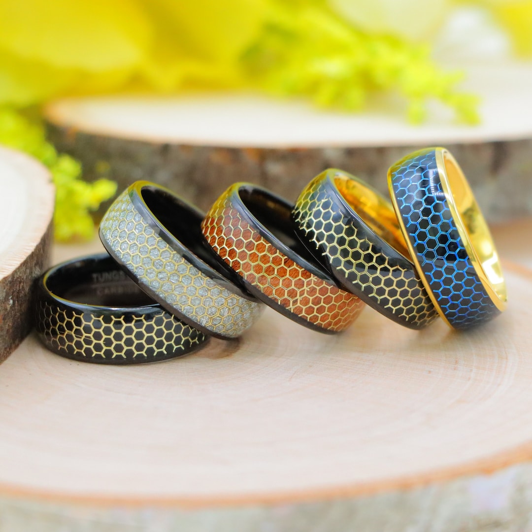 Men's Honeycomb Ring, Bee Hive Pattern Wedding Band, Nature Inspired ...