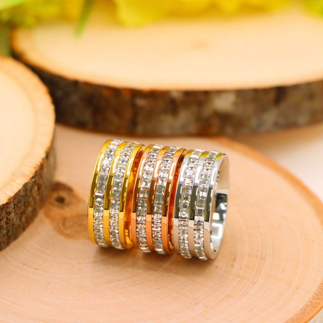 High Polish Princess Cut Eternity Titanium Rings, Princess CZ Diamond ...