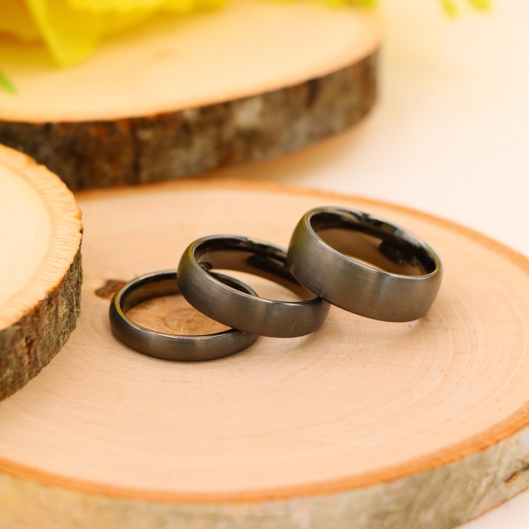 Brushed Gunmetal Tungsten Ring, 4mm/6mm/8mm Matte Finished D Shaped Band, Couple Engagement Ring ...