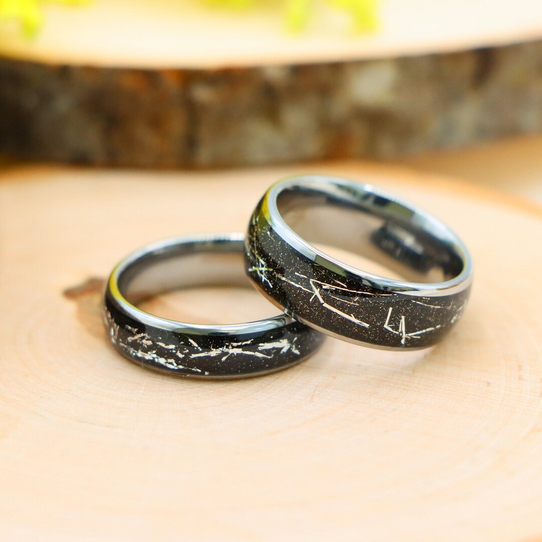 Galaxy Meteorite Wedding Ring, Personalized Tungsten Ring, His Wedding ...