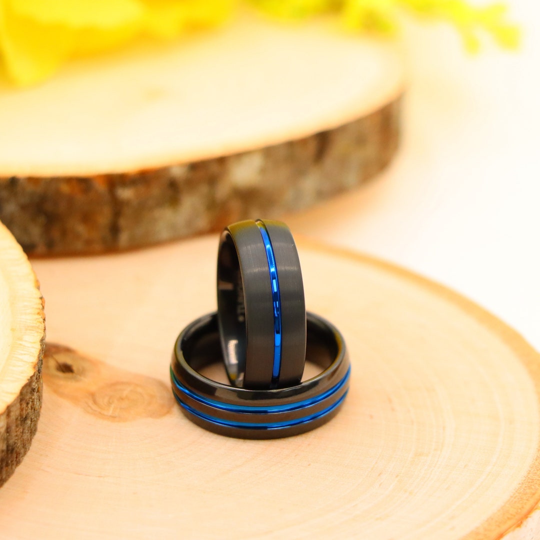 Law Enforcement Wedding Ring, Tungsten Wedding Bands, Black Blue ...