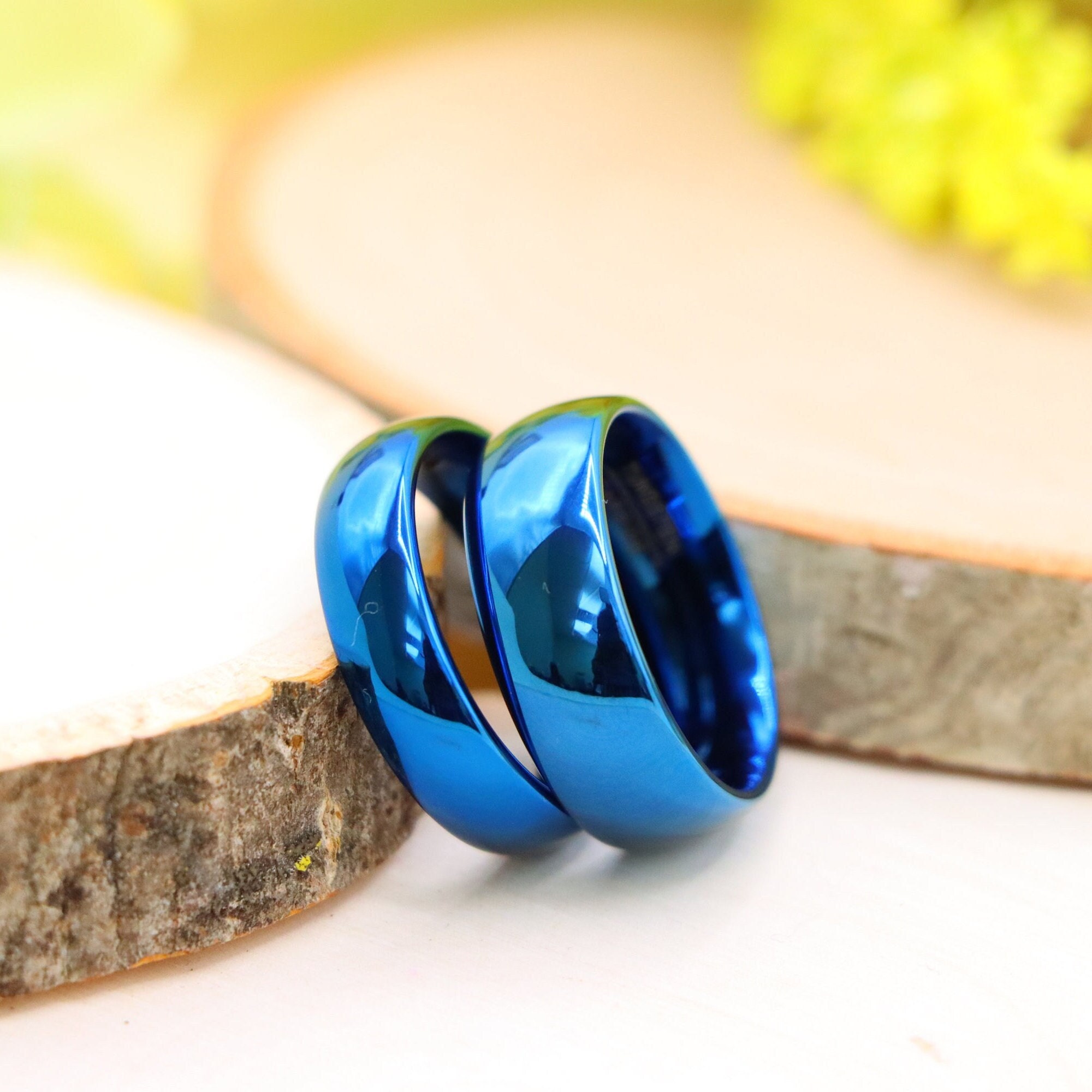Blue Men's Ring, Blue Engagement Band, Men's Blue Ring, Couple Matching ...