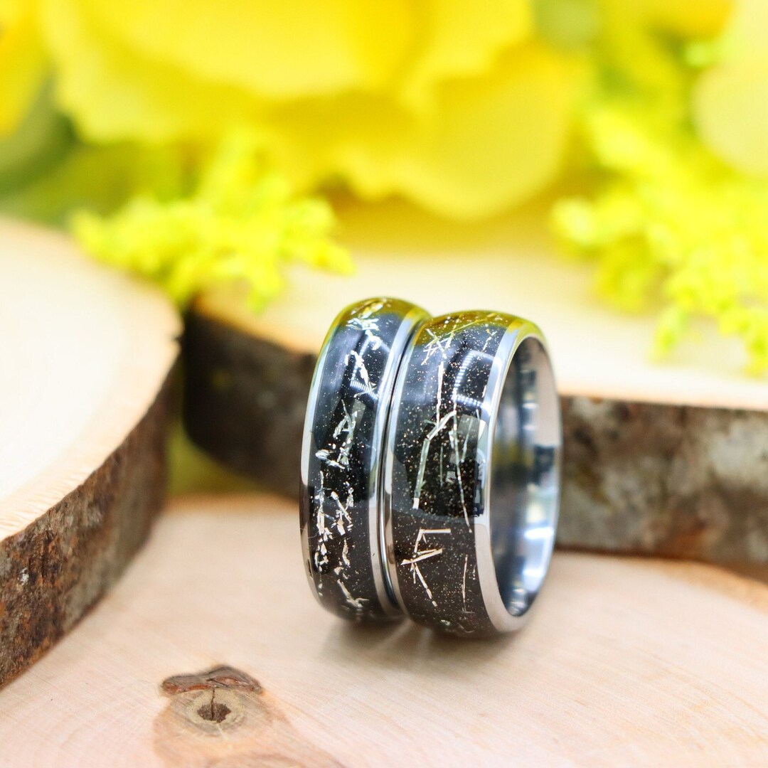 Galaxy Meteorite Black Inlay Dome High Polish Tungsten Carbide Ring ...