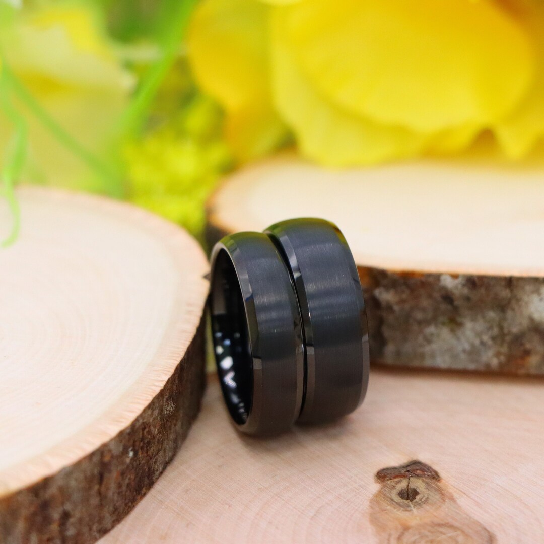 Brushed Center Matte Black Wedding Ring, Promise Ring for Him ...