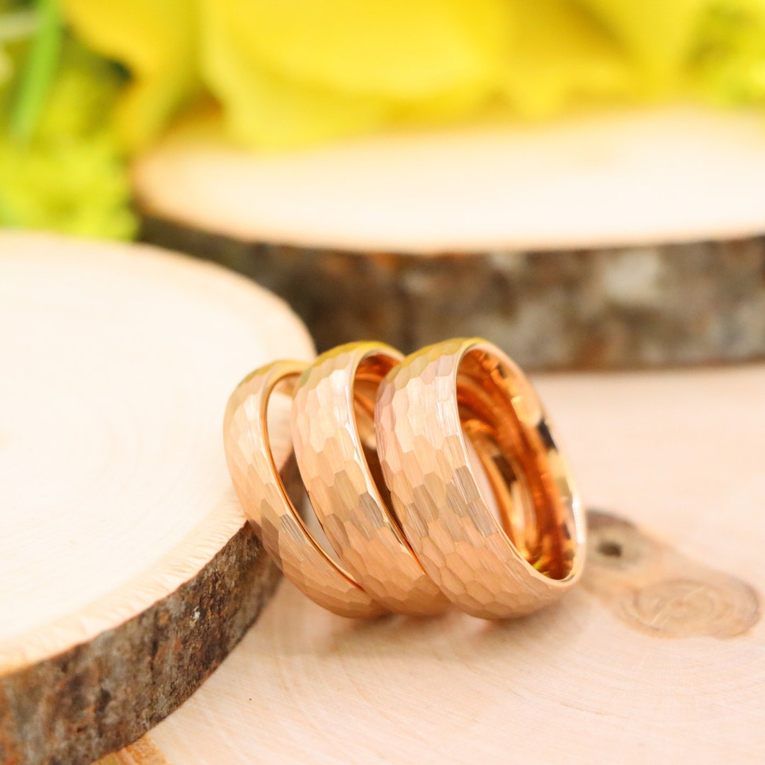 Hammered Tungsten Rings Rose Gold Tungsten Men Wedding Band Brushed ...
