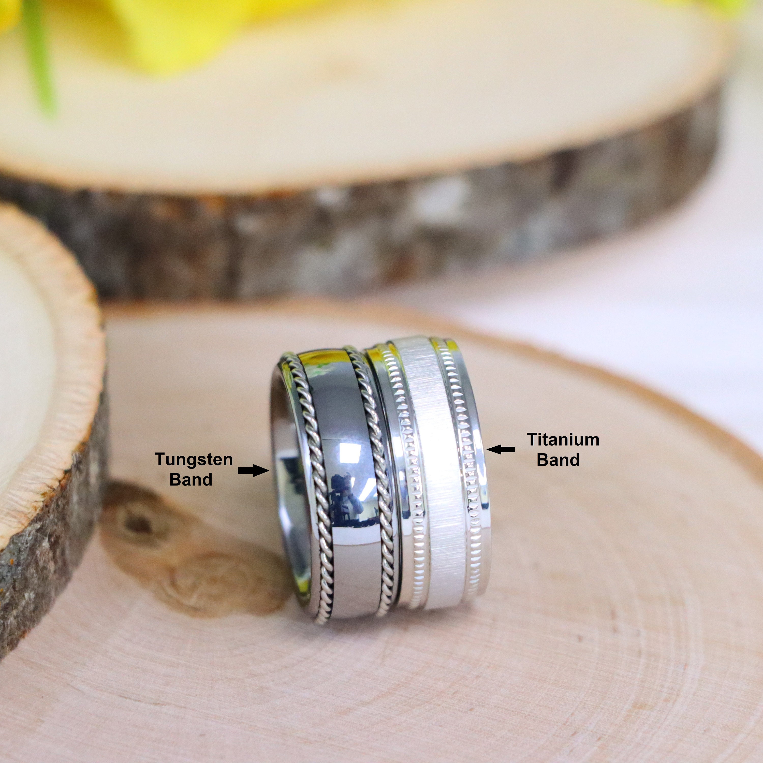 Men's Tungsten Wedding Band With Double Silver Rope Inlay, Silver ...