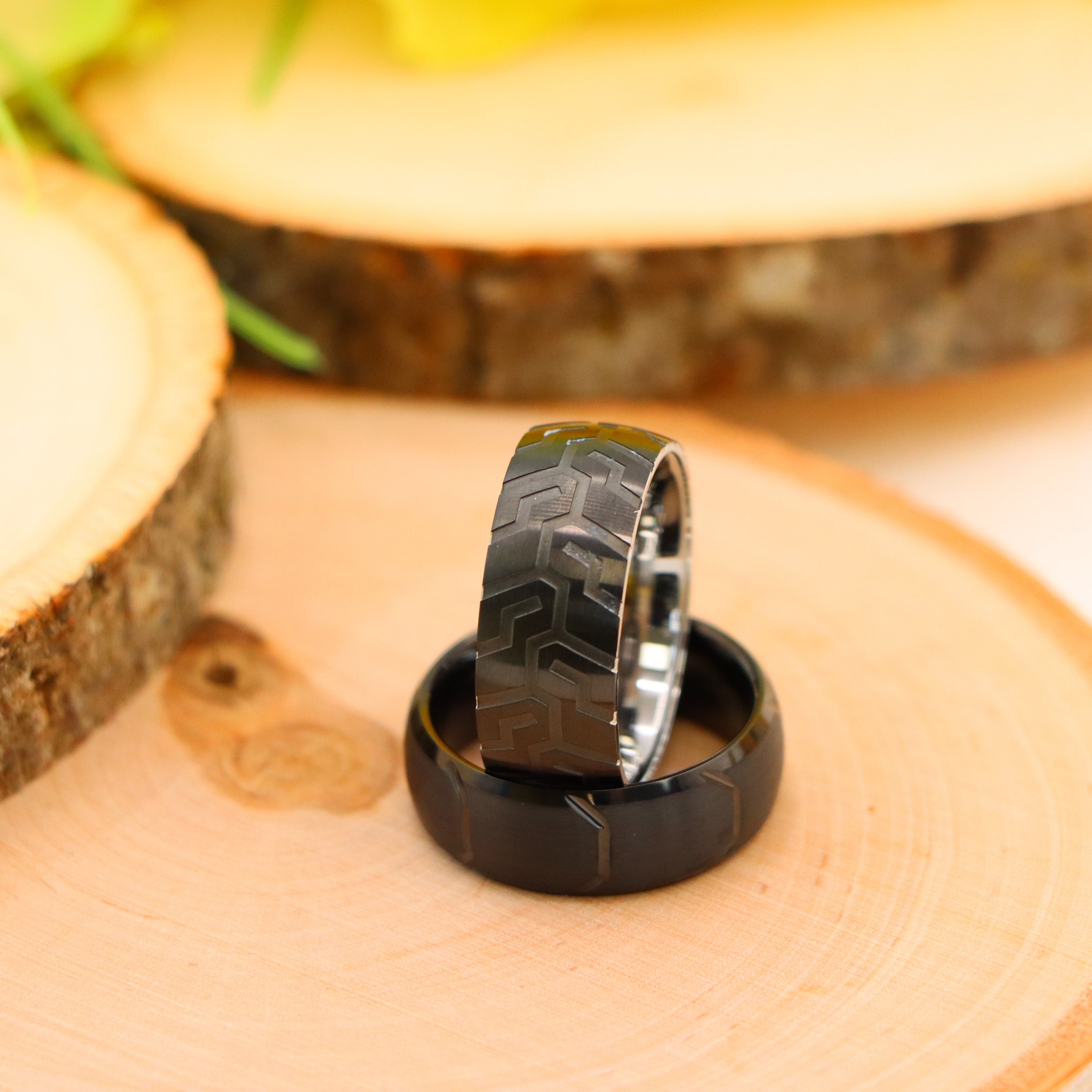 Black Tungsten Ring, Tire Design Ring, Tungsten Carbide Ring, Matte ...