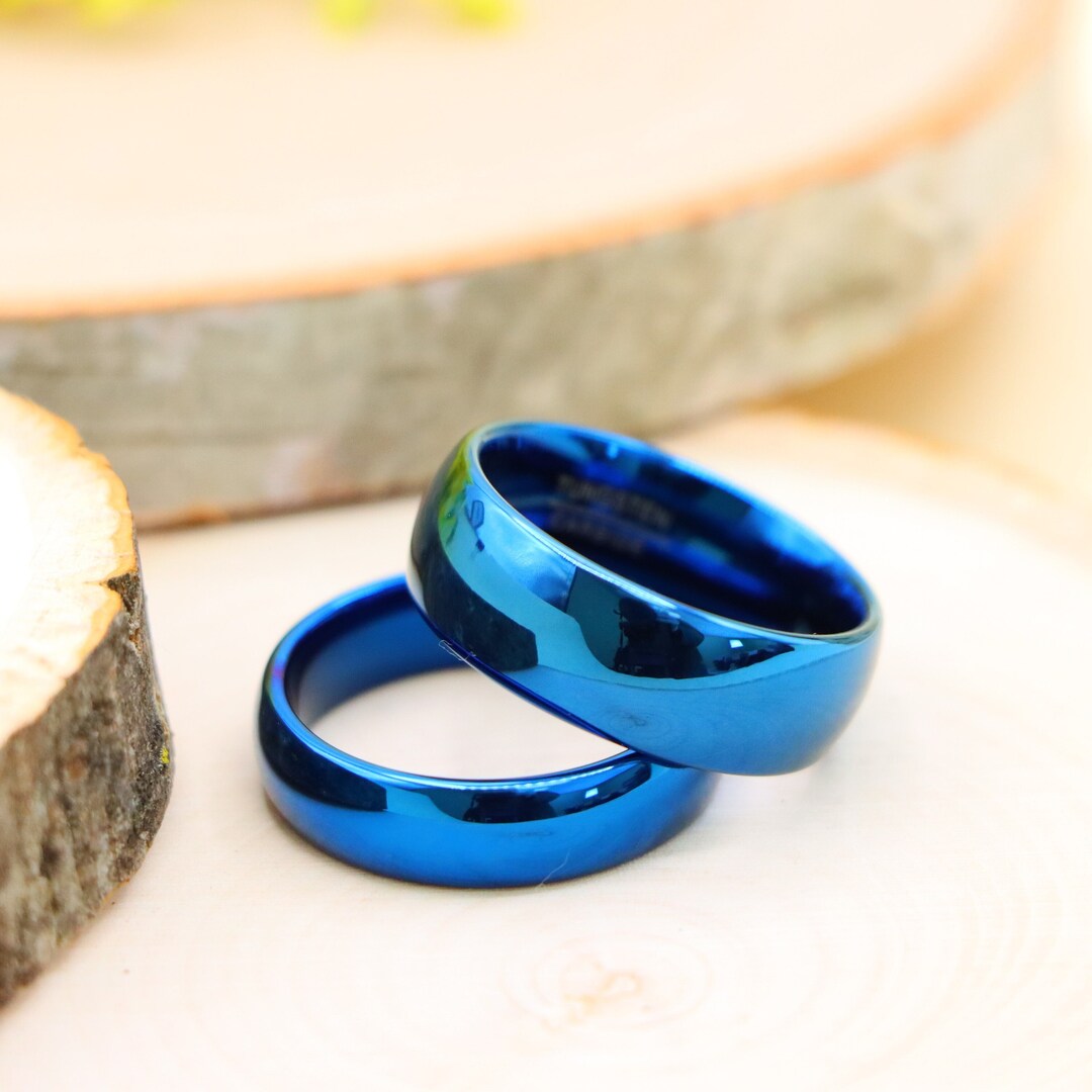 Blue Men's Ring, Blue Engagement Band, Men's Blue Ring, Couple Matching ...
