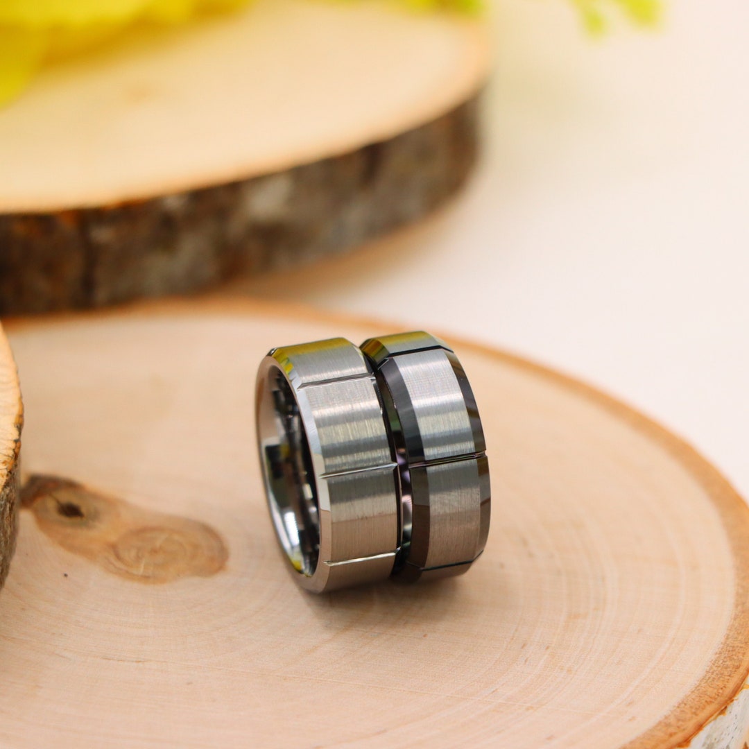 Tungsten Ring Multiple Vertical Grooves Brushed Center 8mm Rings ...