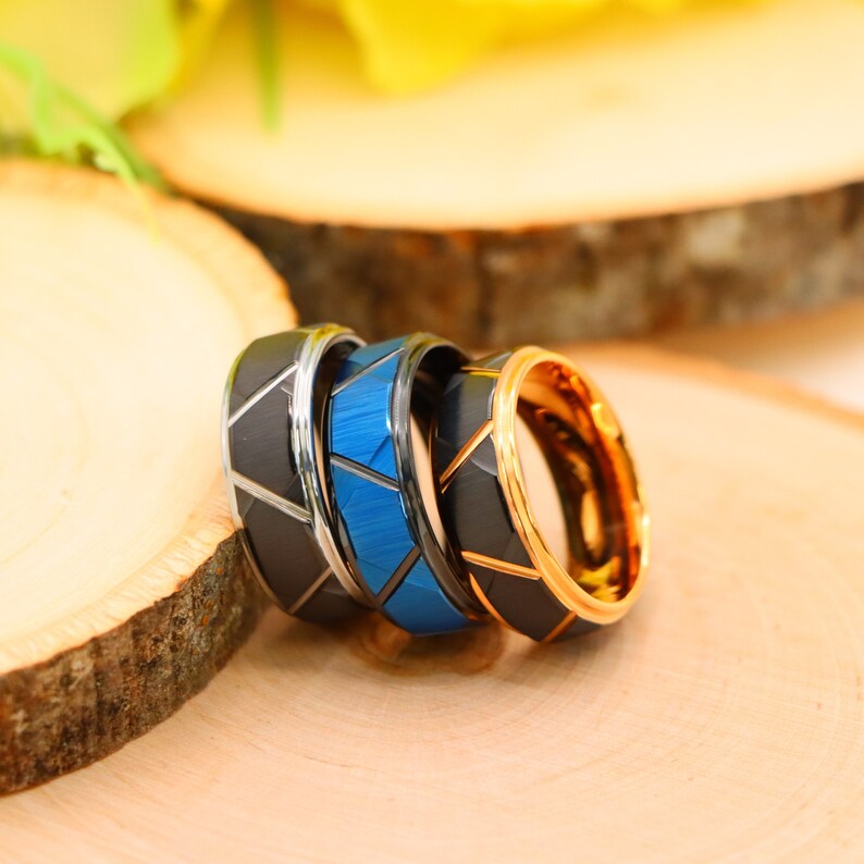 Textured Tungsten Ring, Hammered Wedding Ring, Polished Silver Ring ...