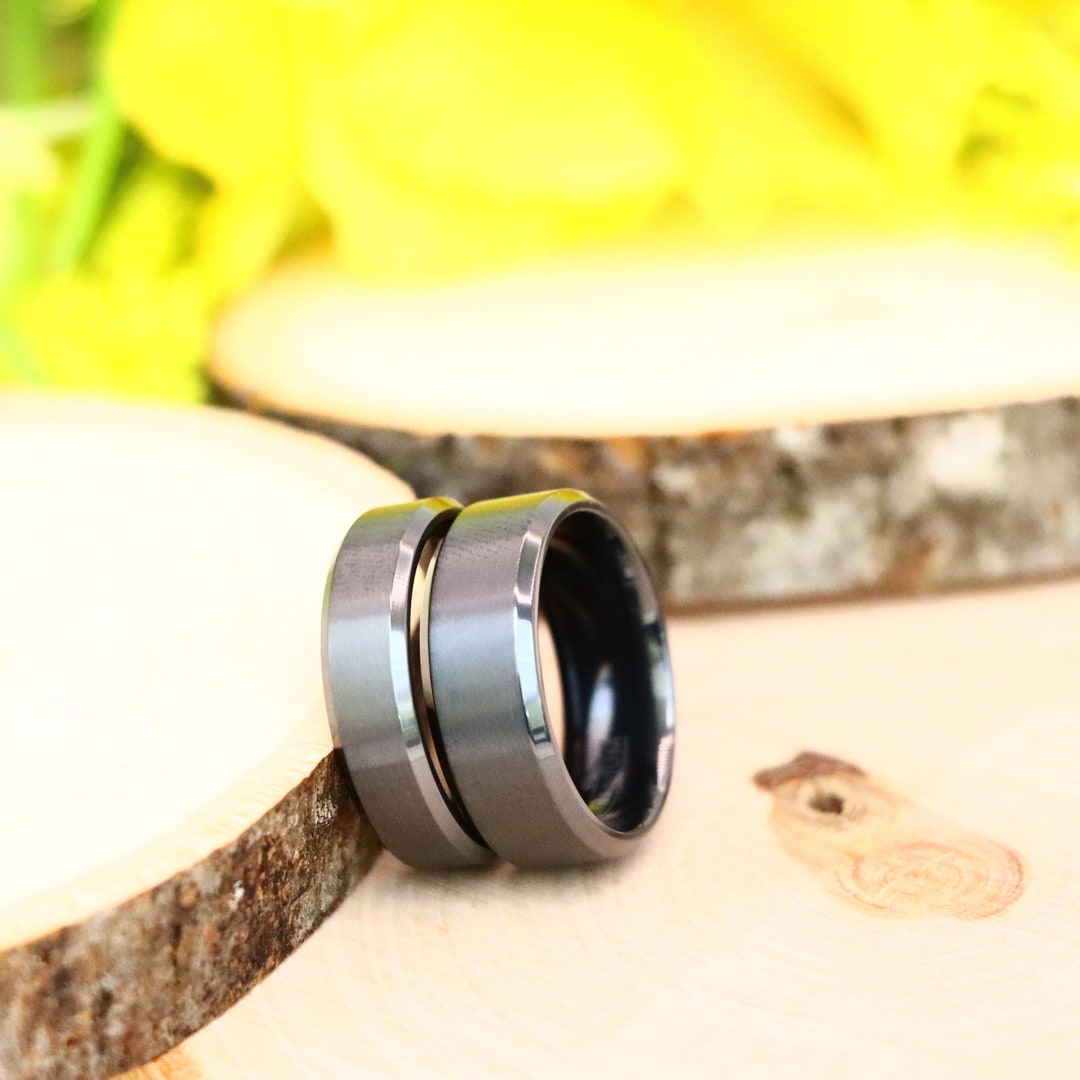 Black Zirconium Wedding Band, 6mm-8mm Ring, Men Women Promise Ring ...