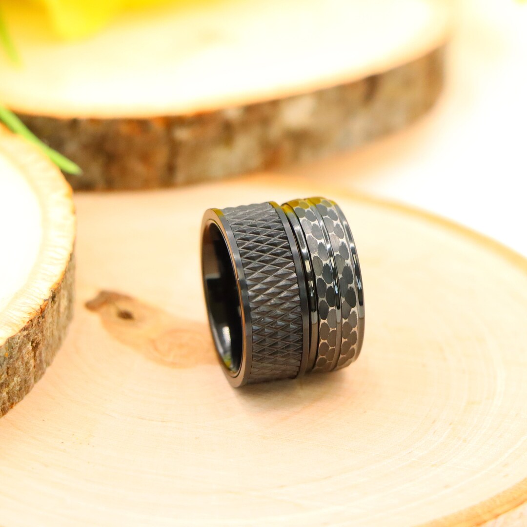 Black Parallelogram Tungsten Wedding Band for Men, Geometric Flat Top ...