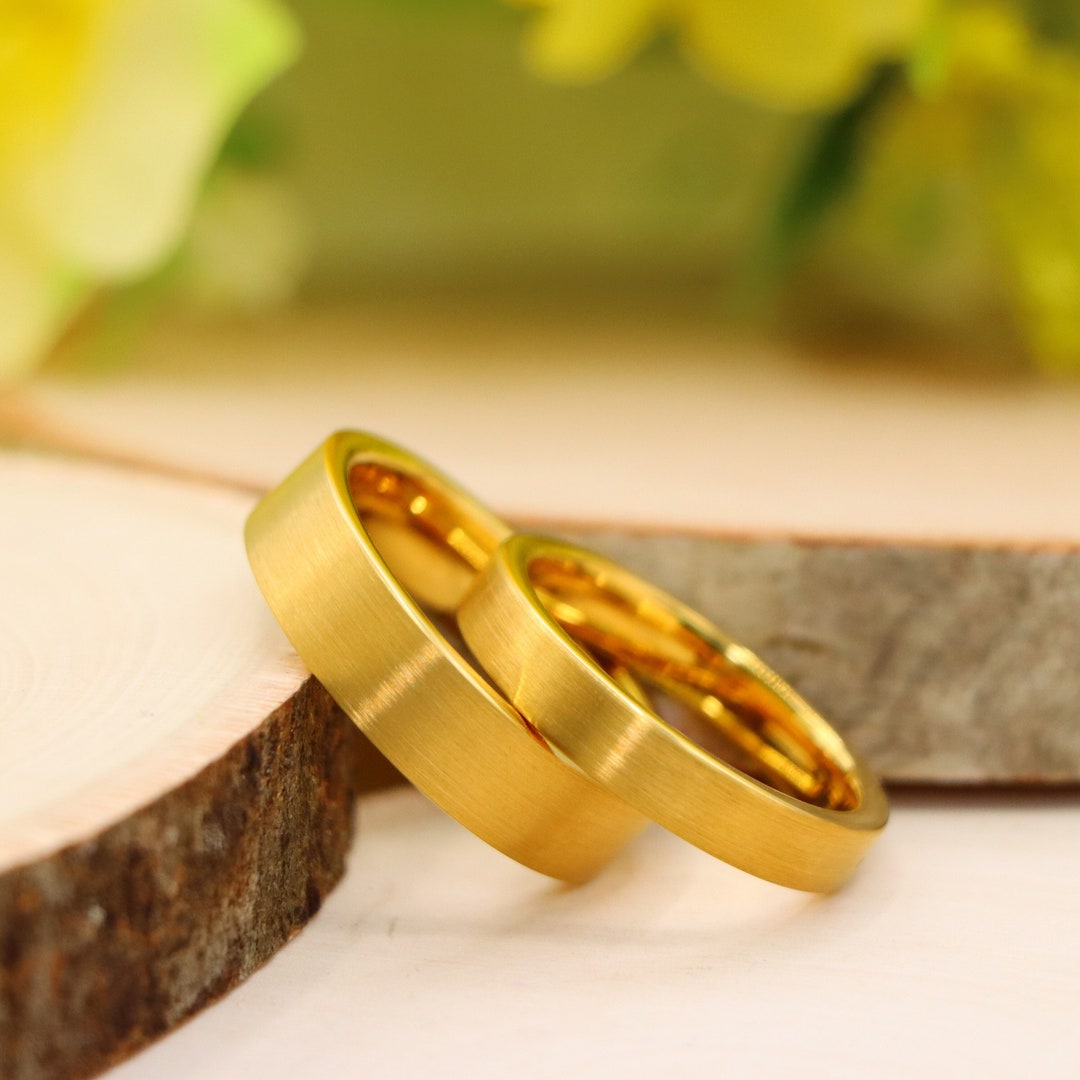 6mm 4mm Brushed Flat Tungsten Rings Custom Engraved Couples Ring His ...