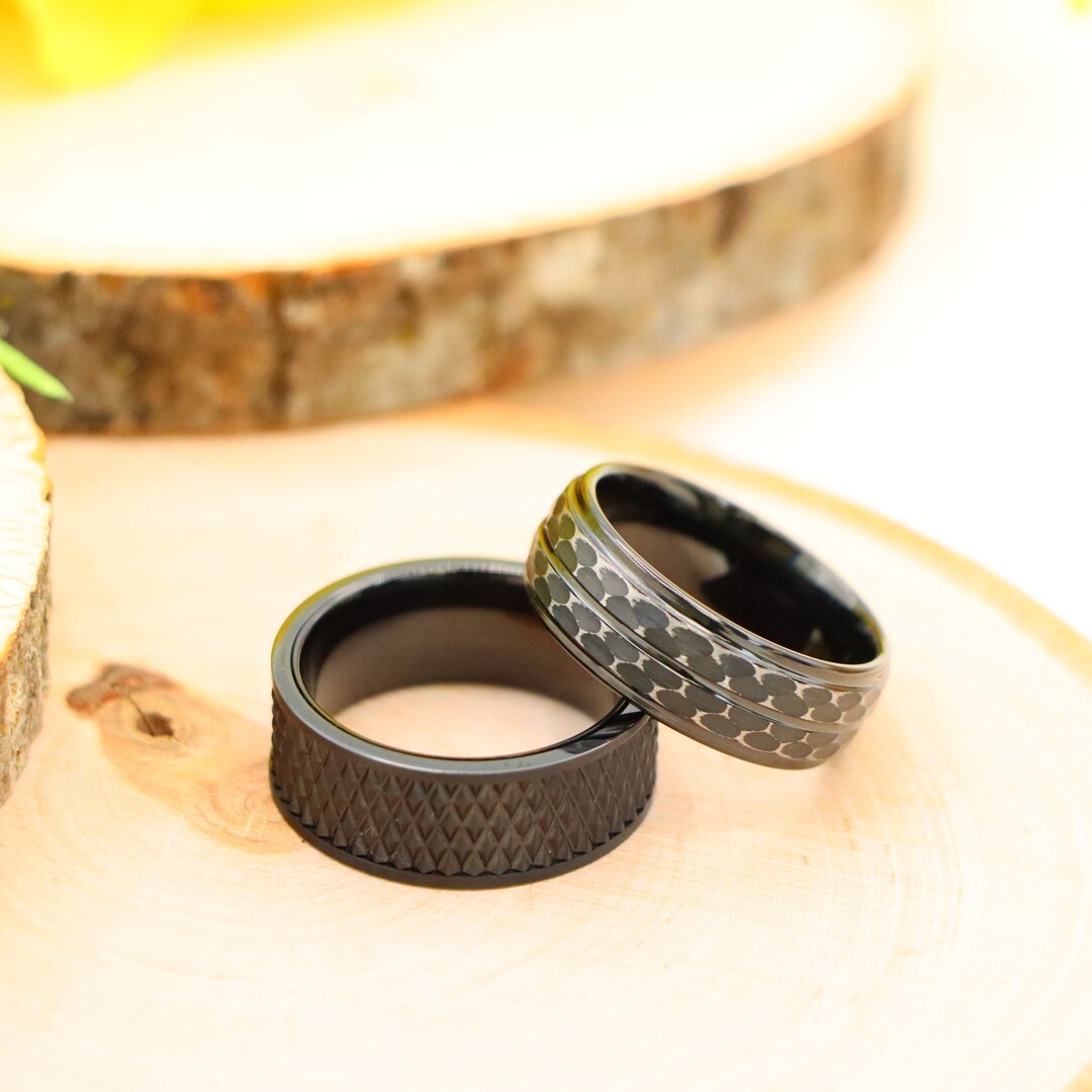 Black Parallelogram Band, Geometric Wedding Ring, Tungsten Carbide Ring ...