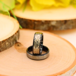 Personalized Hammered Tungsten Wedding Ring, Matching Couples Tungsten ...