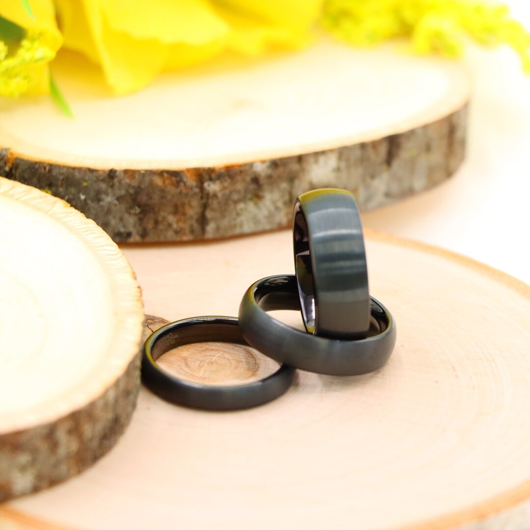 Brushed Dome Shape Wedding Band Ring, Matching Engagement Ring, Black ...