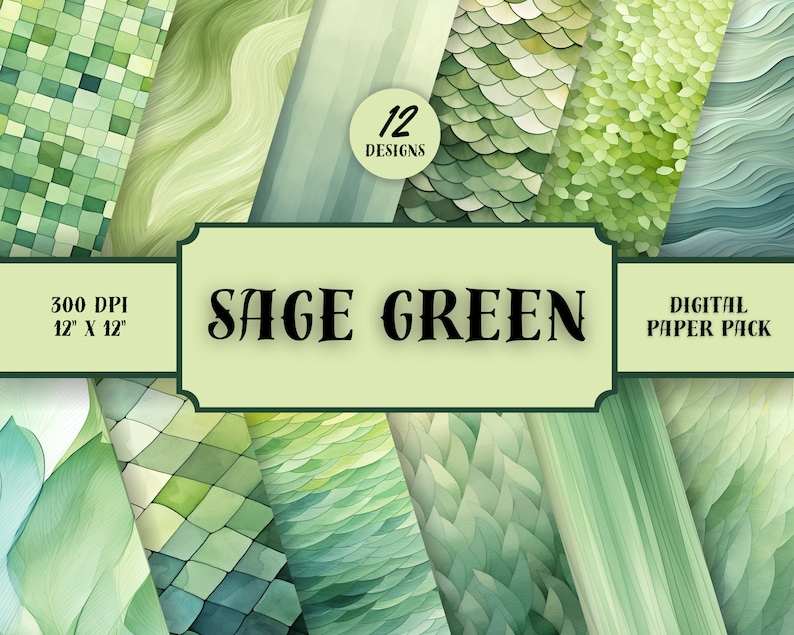 Sage Green Digital Paper Seamless Design Pattern Backgrounds Scrapbook ...
