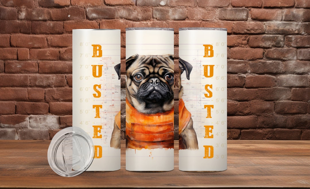 Pug Tumbler Wrap, Canine Mugshot Tumbler, Funny Dog Tumbler, Humorous ...
