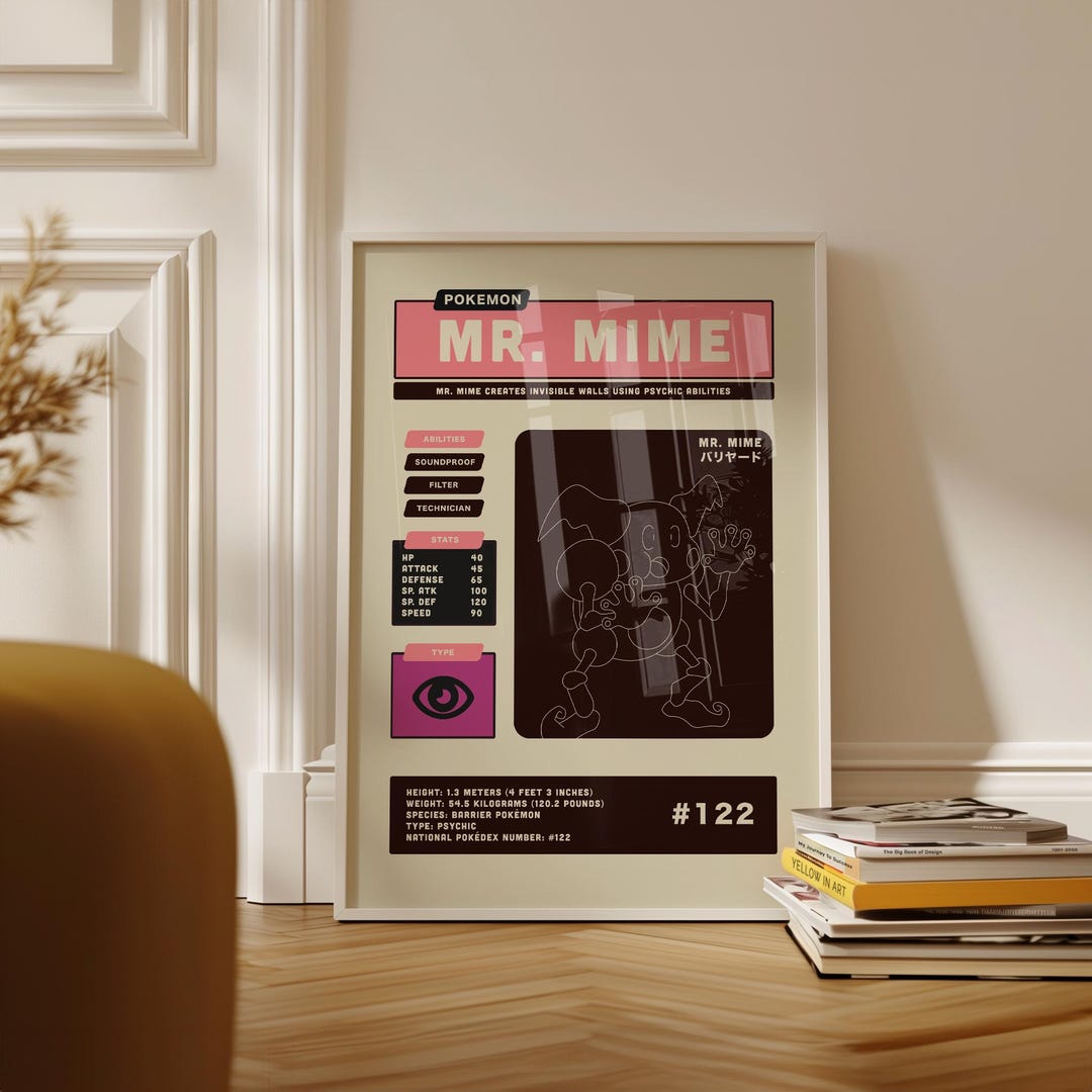 Mr. Mime Poster Pokemon - 151 Pokemon - 1st Gen - Ash Ketchum - Digital ...