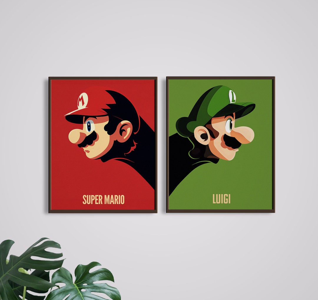 Retro Super Mario Bros Poster Set of 2 Digital Prints - Mario Luigi ...