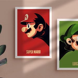 Retro Super Mario Bros Poster Set of 2 Digital Prints - Mario Luigi ...