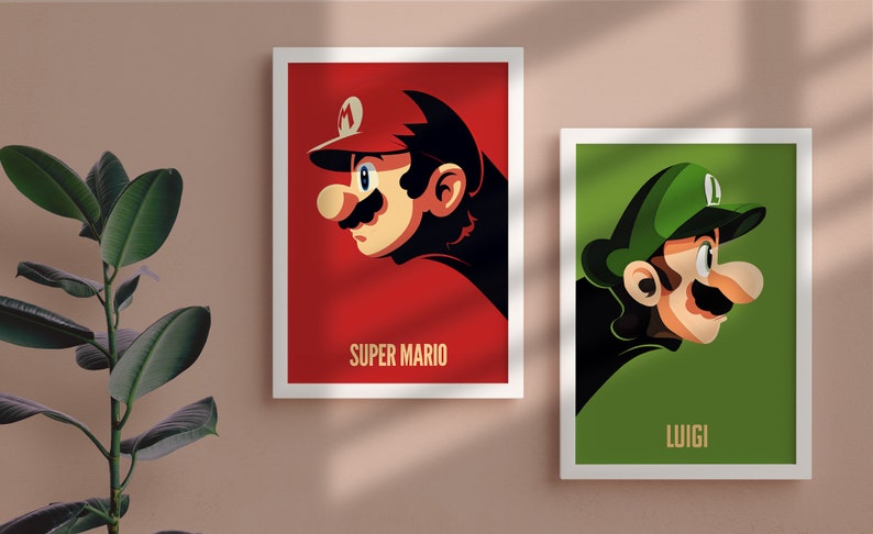 Retro Super Mario Bros Poster Set of 2 Digital Prints Mario Luigi ...