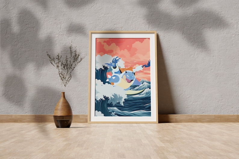 Surfing Blastoise Japanese Style - Pokemon Poster - Ash Ketchum ...