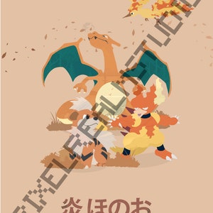 Unique Pokemon Poster Set of Fire Type, Water Type and Ground Type ...