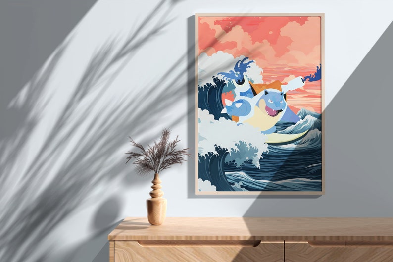 Surfing Blastoise Japanese Style - Pokemon Poster - Ash Ketchum ...