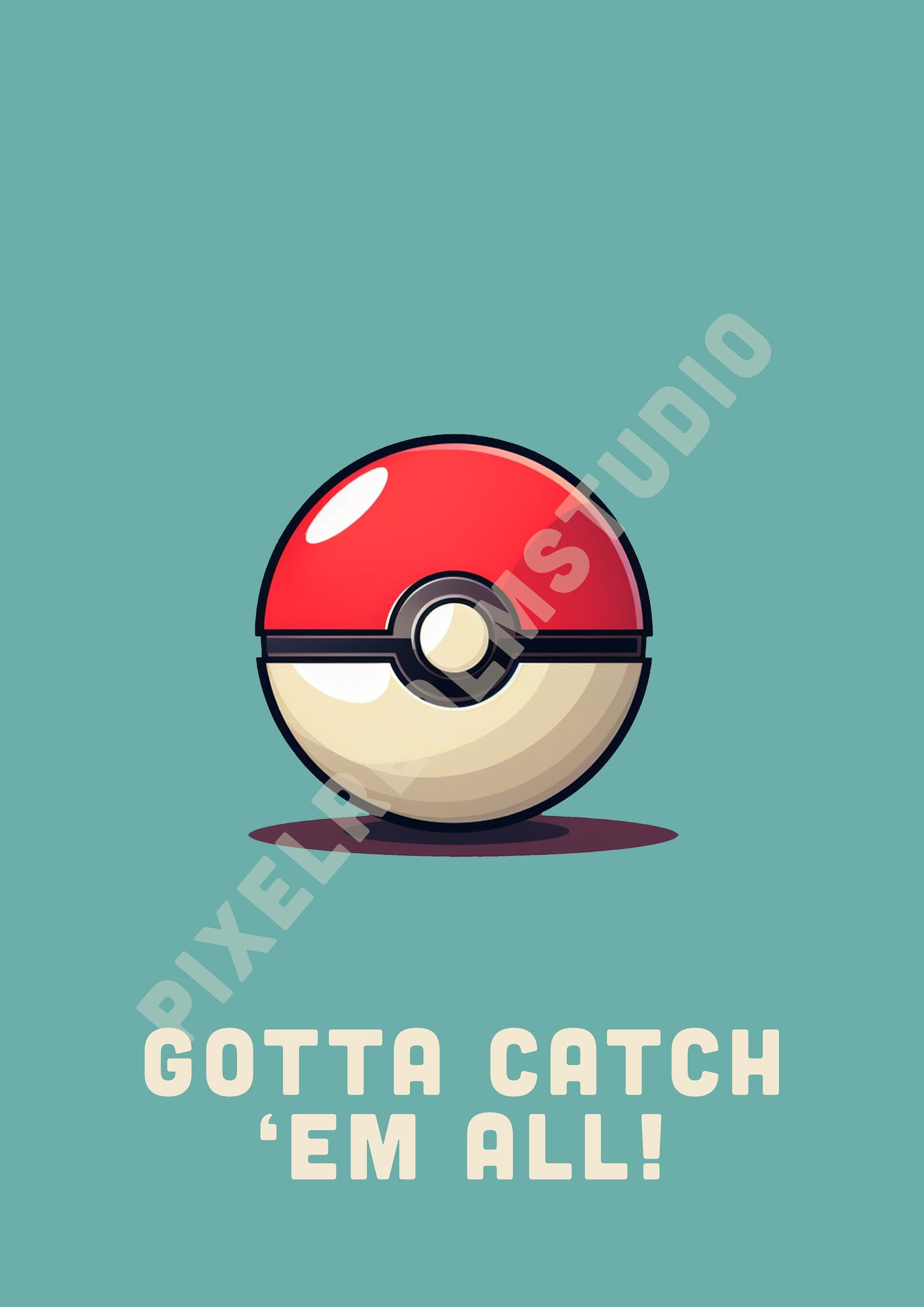 Classic Pokeball Poster Gotta Catch 'em All in Retro Flat Design ...
