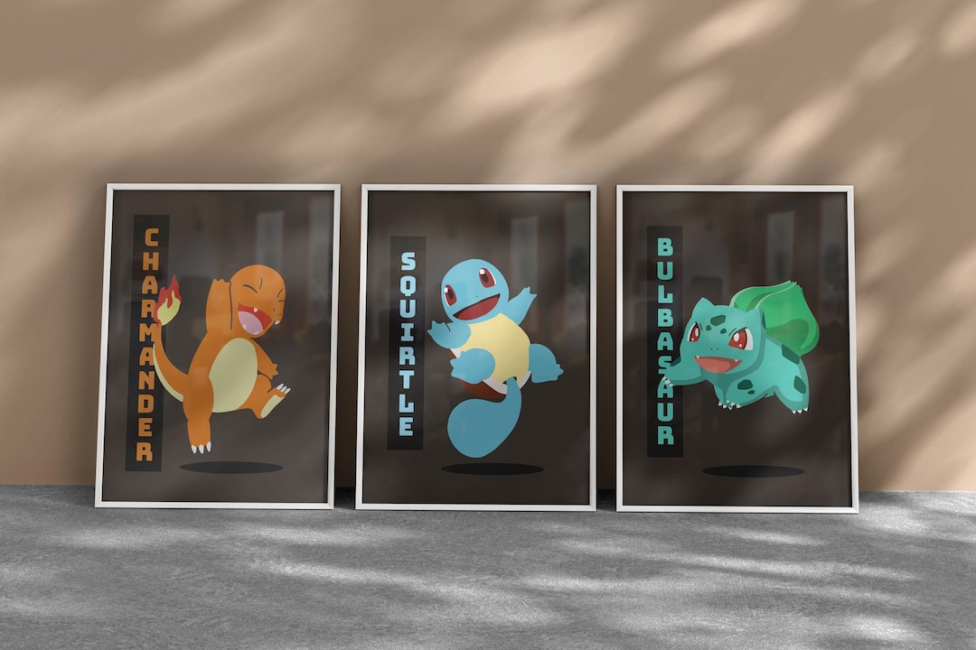 Pokemon Starter Digital Print, Charmander, Squirtle and Bulbasaur ...