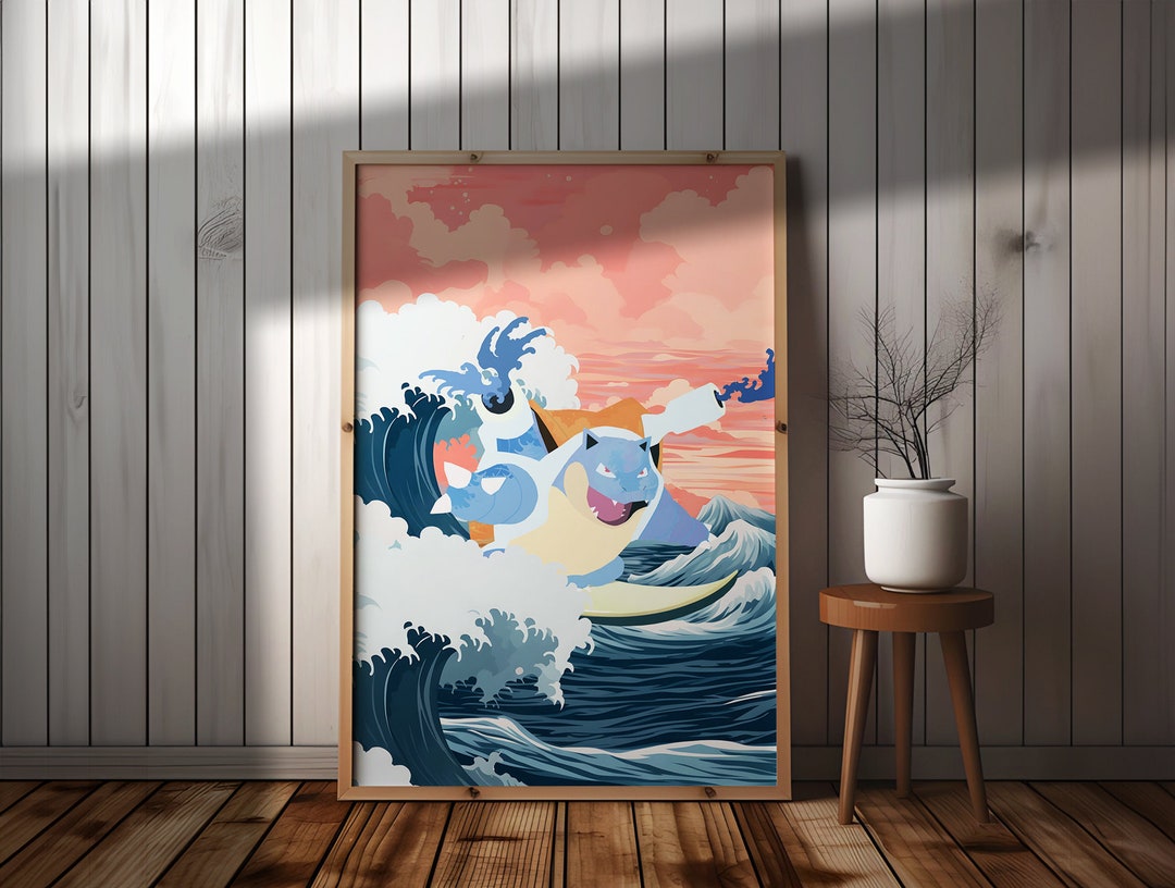 Surfing Blastoise Japanese Style - Pokemon Poster - Ash Ketchum ...