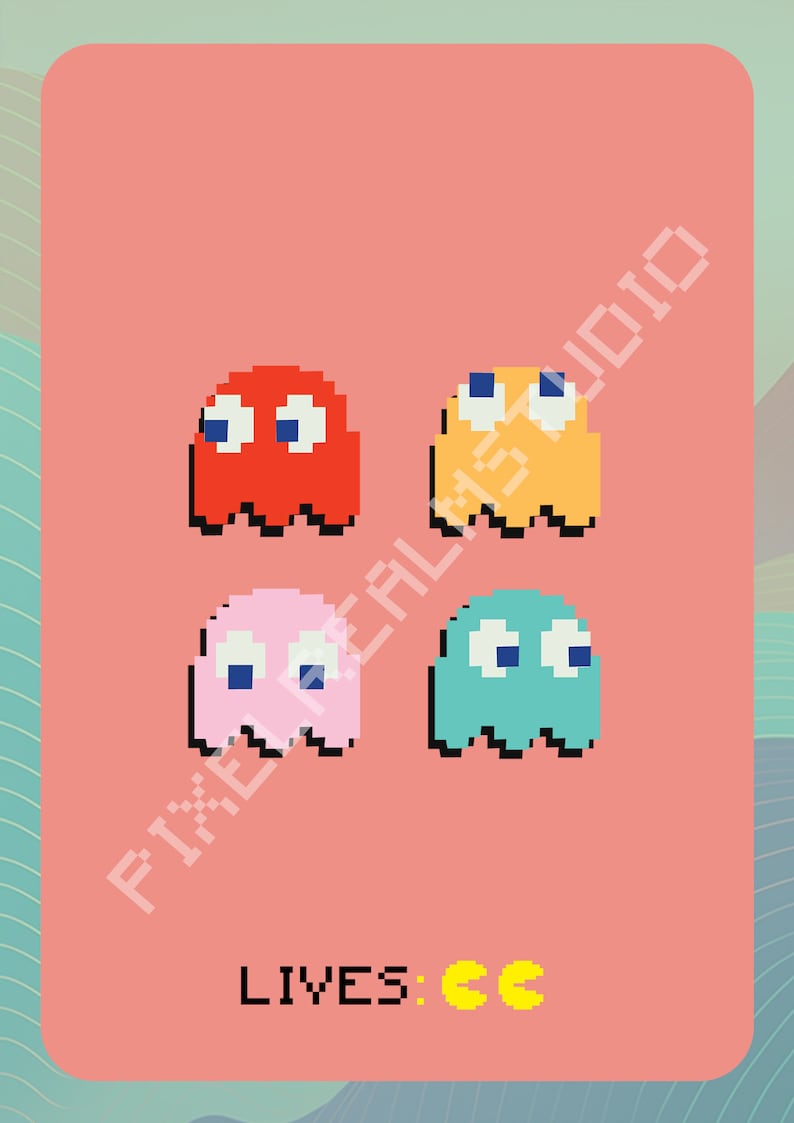 Retro Pacman Poster PAC-MAN Gaming 80's 90's Wall Art Gamer Gift Gift ...