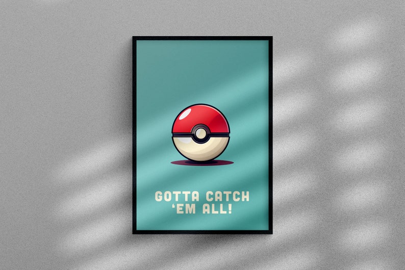 Classic Pokeball Poster Gotta Catch 'em All in Retro Flat Design ...