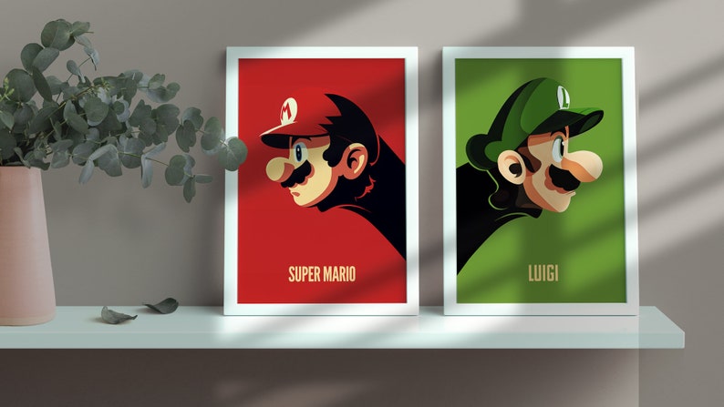Retro Super Mario Bros Poster Set of 2 Digital Prints Mario Luigi ...