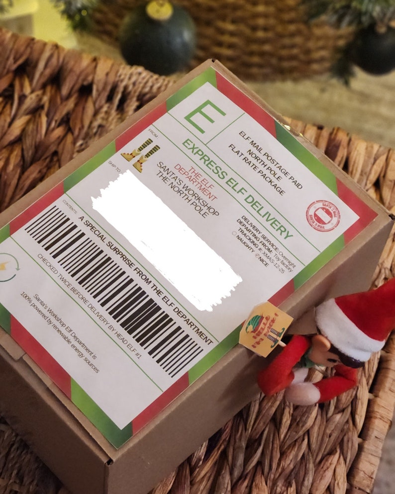 EDITABLE Elf Shipping Label, Santa Mail, ELF Arrival Box Label, Elf ...