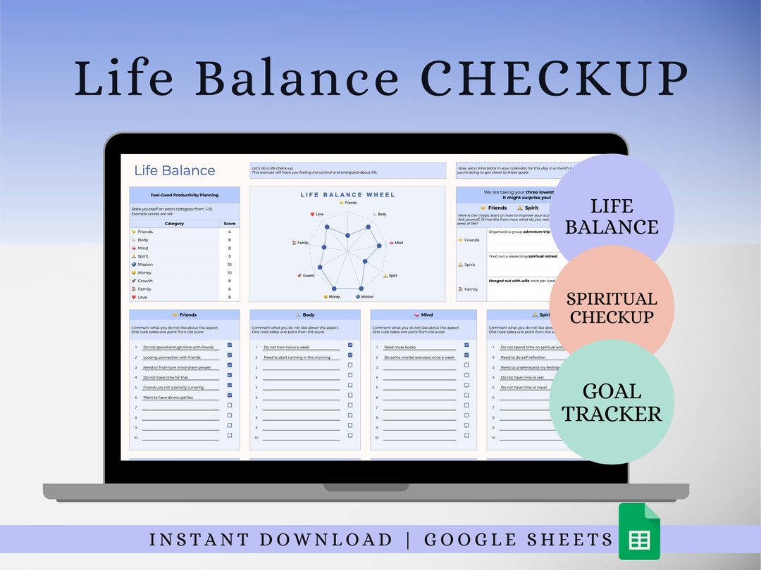 LIFE BALANCE CHECKUP Spiritual Analysis Goal Planner Work-life Balance ...