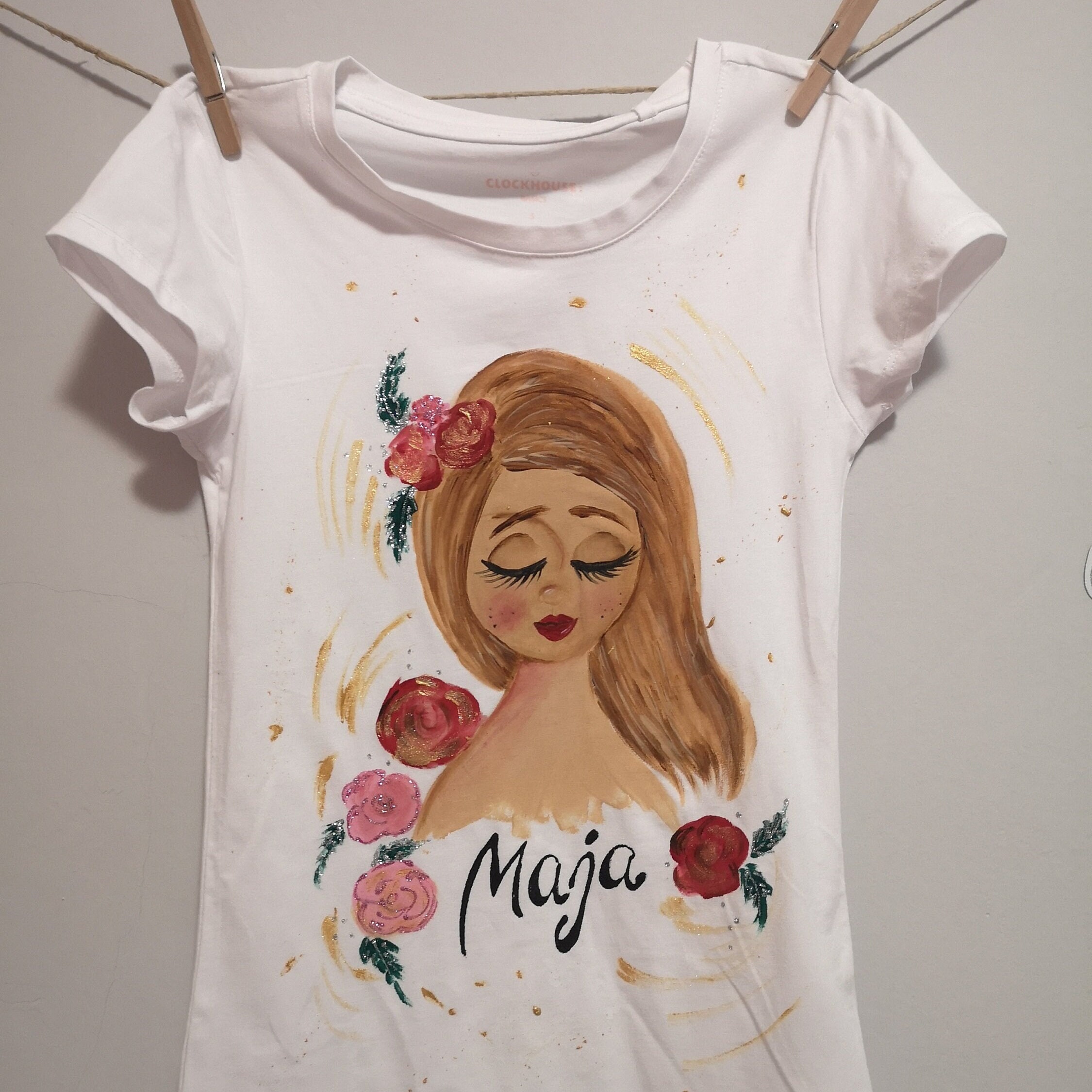 Custom Hand-painted Woman Portrait T-shirt - Personalized Tee With Name ...